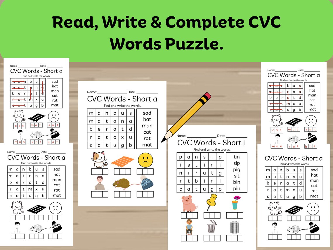 Kids Word Puzzle Phonics Worksheet, Printable Worksheets Literacy ...