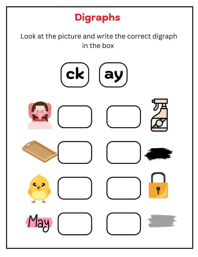 Phonics Digraph Worksheets: Set 2 & 3 Literacy Practice (PDF) - Etsy
