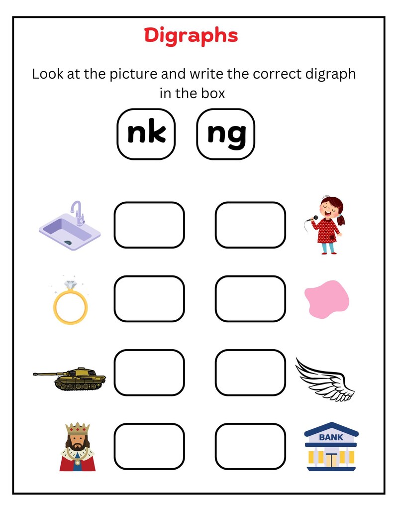 Phonics Digraph Worksheets: Set 2 & 3 Literacy Practice (PDF) - Etsy
