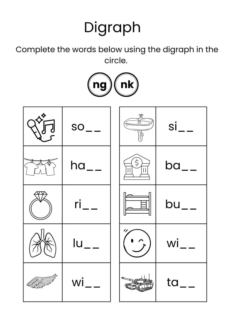 Phonics Digraph Worksheets | Reading and Writing Activities for ...