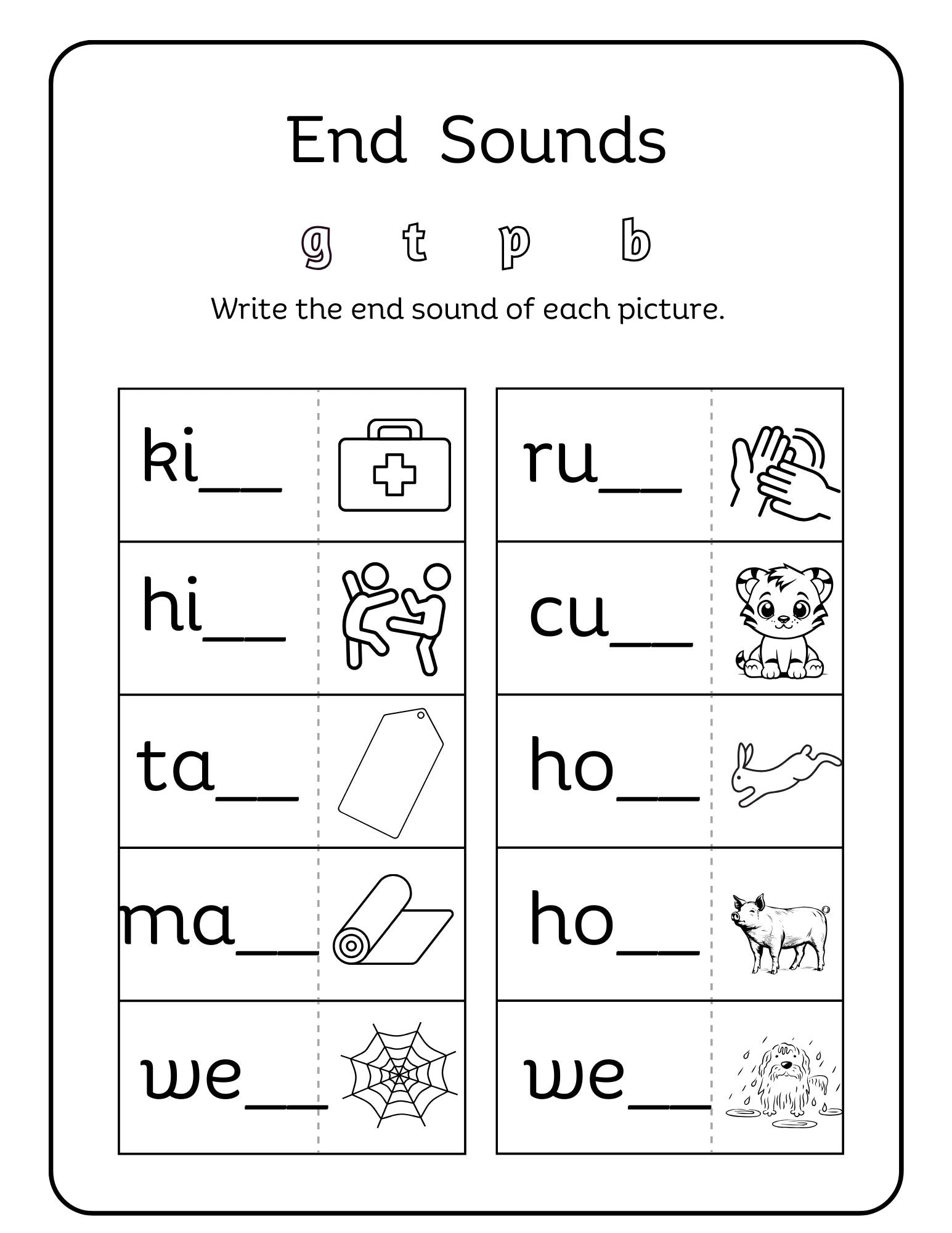 Phonics Educational Printable Learn to Read Word End Sound Kindergarten ...