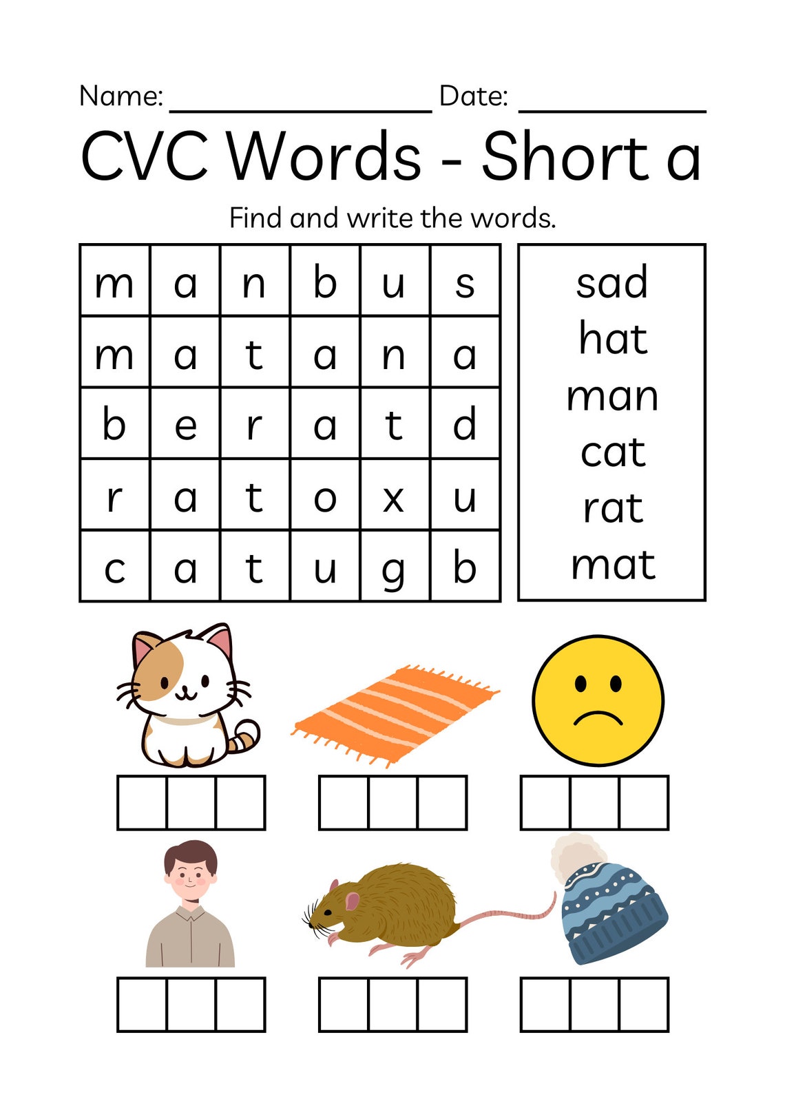 Kids Word Puzzle Phonics Worksheet, Printable Worksheets Literacy ...