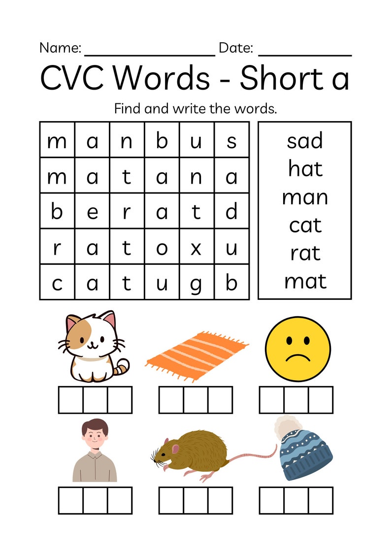 Kids Word Puzzle Phonics Worksheet, Printable Worksheets Literacy ...