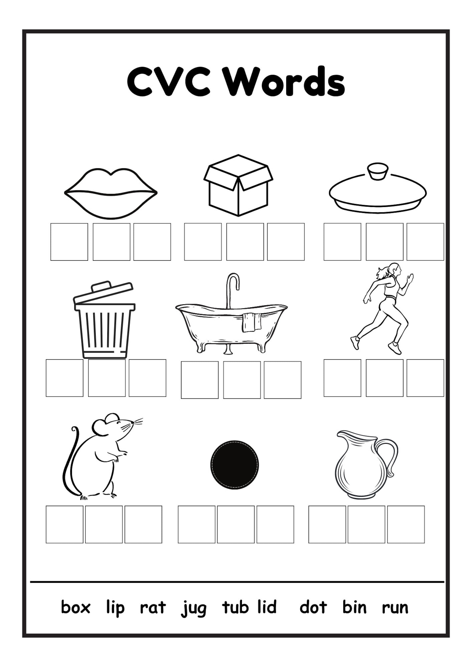 CVC Words Coloring Sheets: Read, Write, and Color (PDF) - Etsy