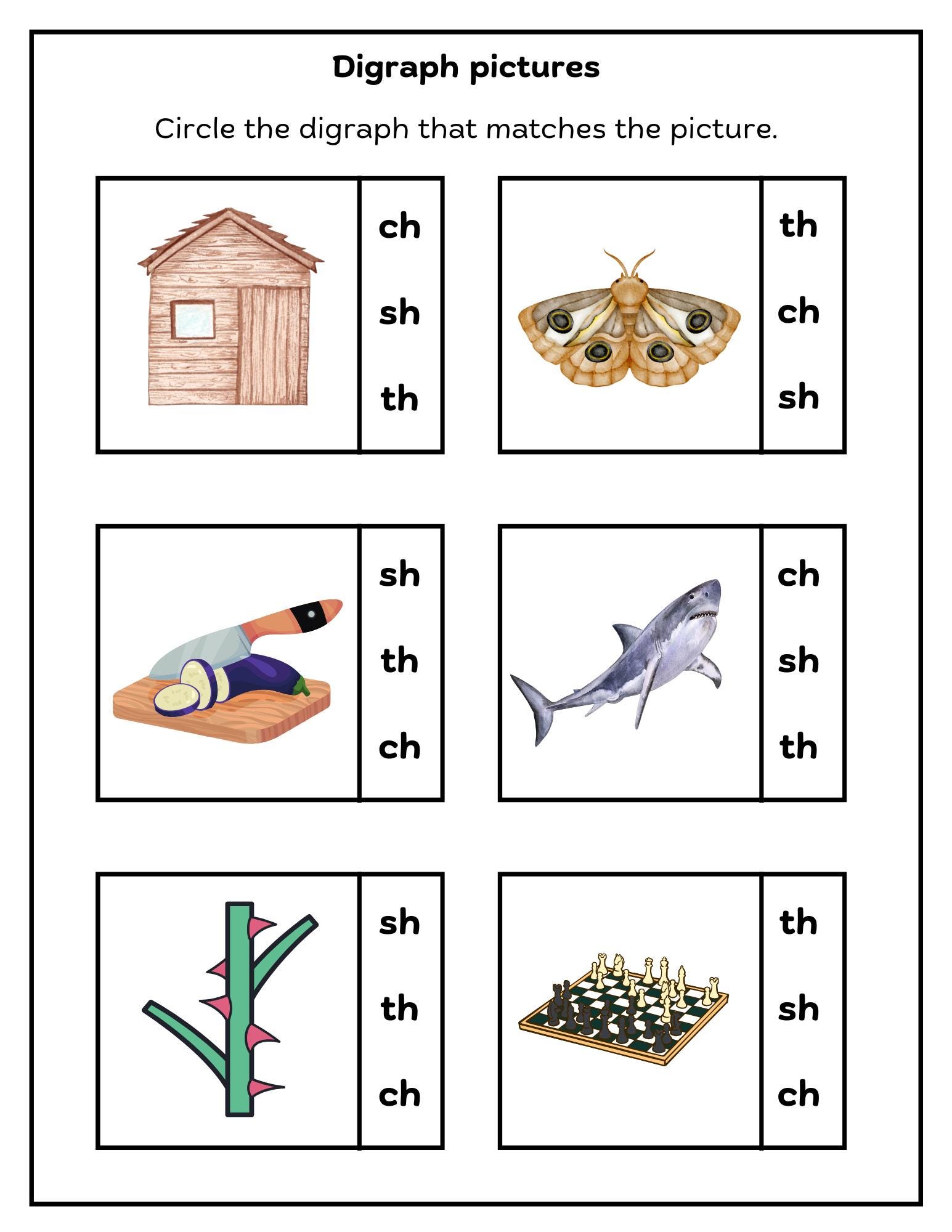 Phonics Digraph Worksheets for Kids | Match Sounds to Pictures| Early ...