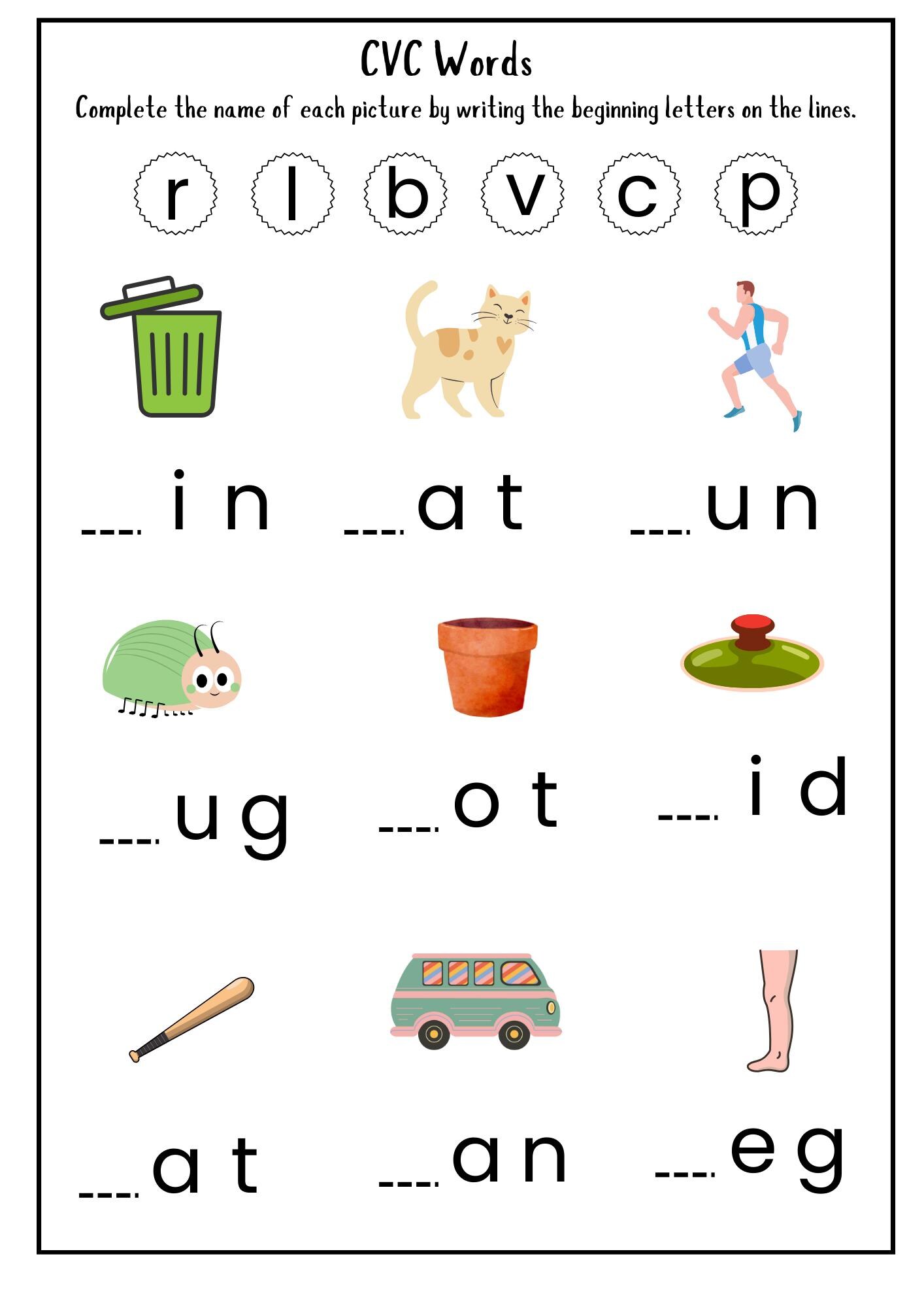 CVC Words Beginning Sound Worksheets: Phonics Practice (printable) - Etsy