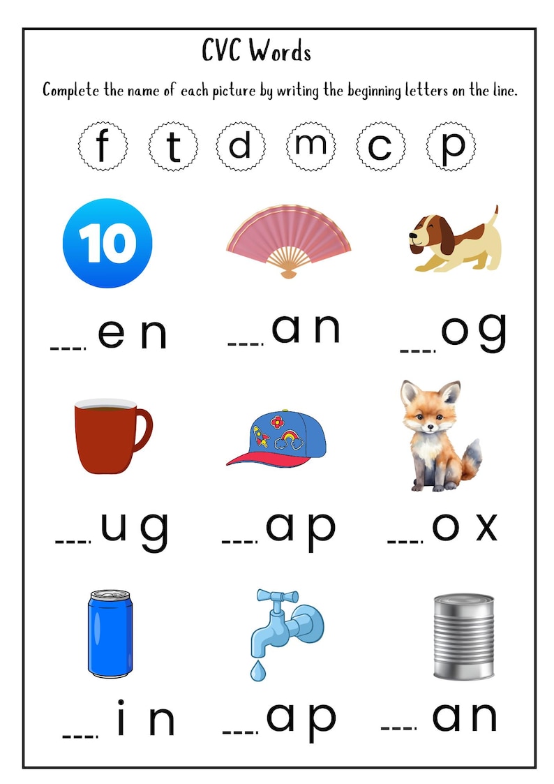 CVC Words Beginning Sound Worksheets: Phonics Practice (printable) - Etsy