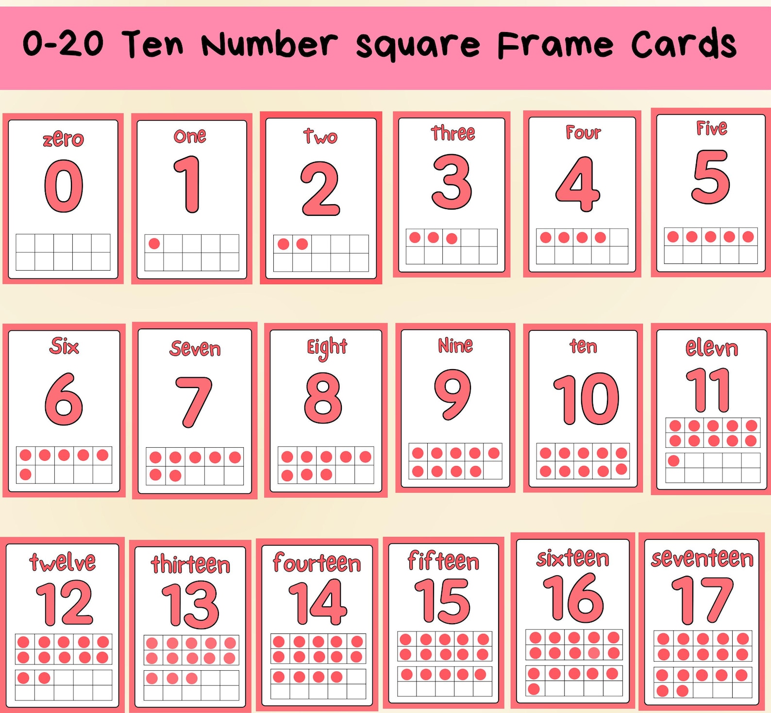 0–20 Ten Frame Number Cards | Printable Counting & Math Flashcards ...
