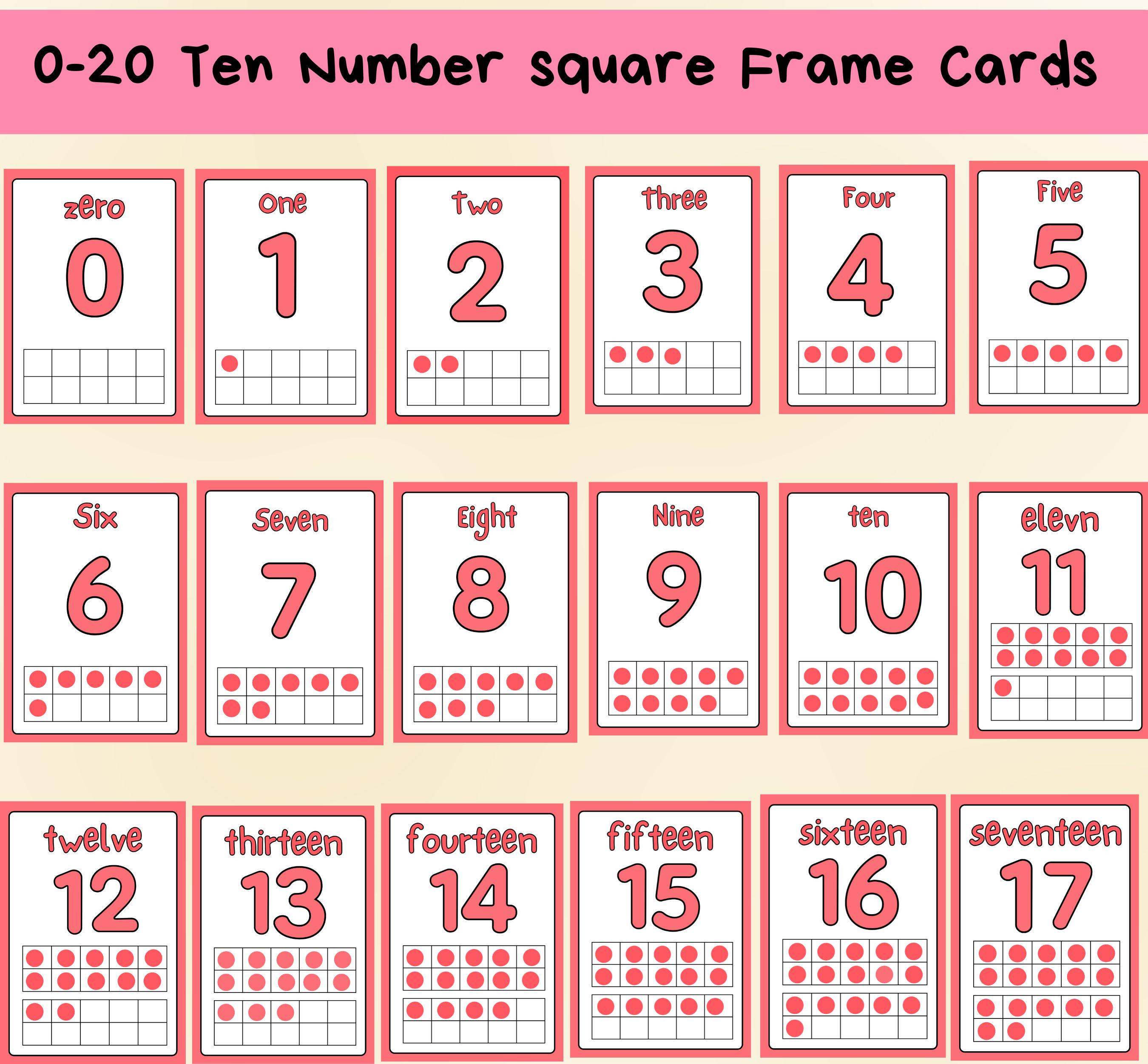 0–20 Ten Frame Number Cards | Printable Counting & Math Flashcards ...