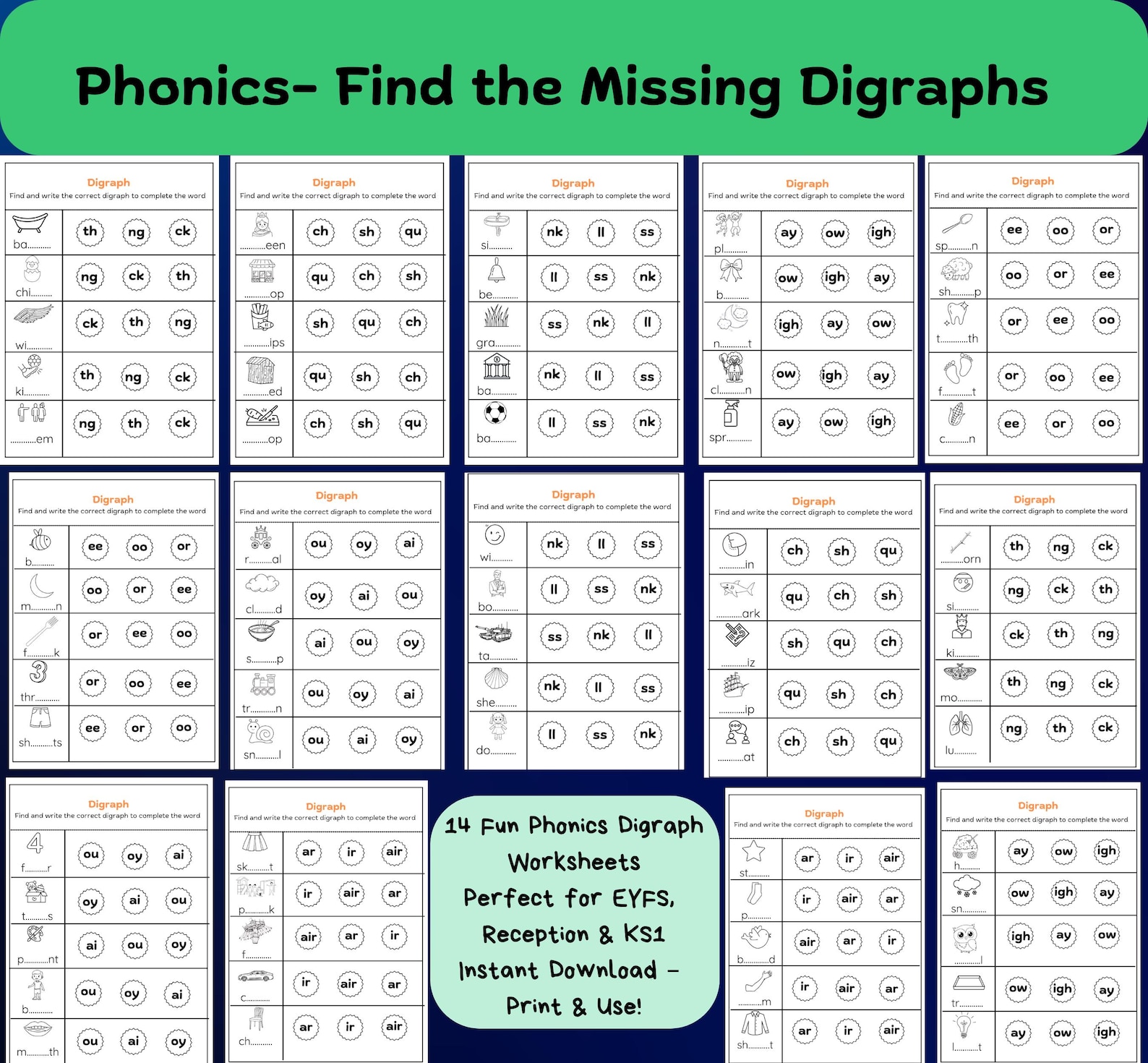 Phonics Digraph Worksheets, Sound Phonics Activities | Printable ...