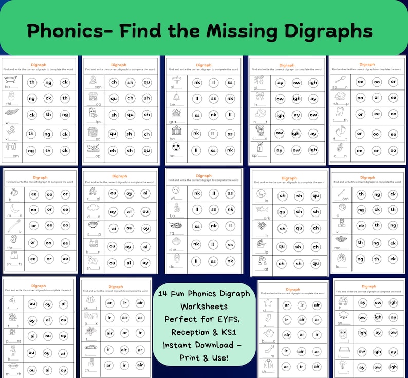 Phonics Digraph Worksheets, Sound Phonics Activities | Printable ...