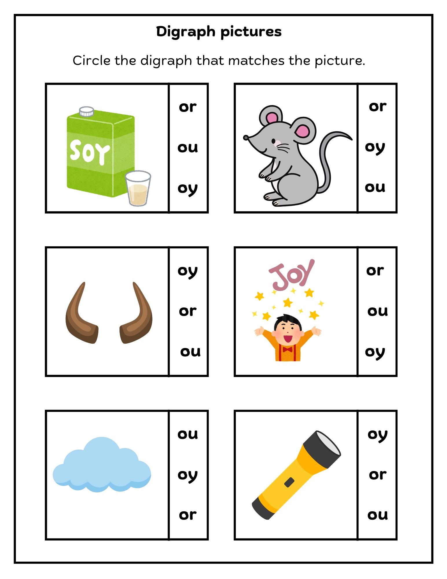 Phonics Digraph Worksheets for Kids | Match Sounds to Pictures| Early ...