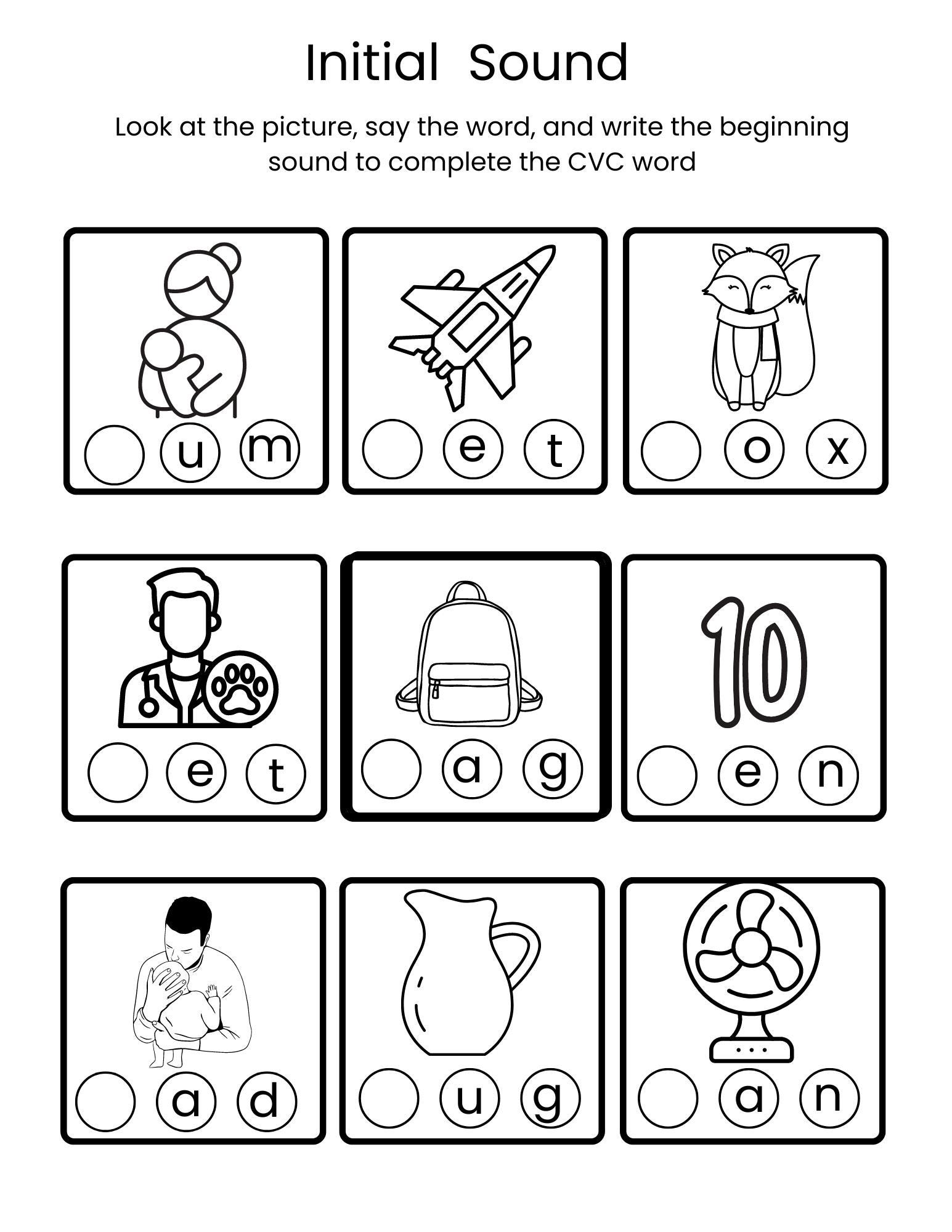 Beginning Sounds Worksheets, CVC Worksheets, Phonics Activities for ...