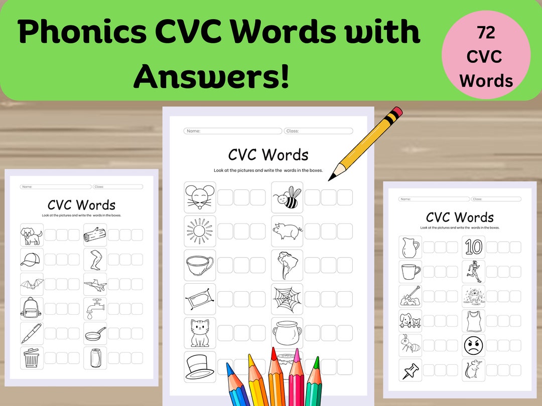 Simple CVC Words Writing, Three Letter Words With Pictures ...
