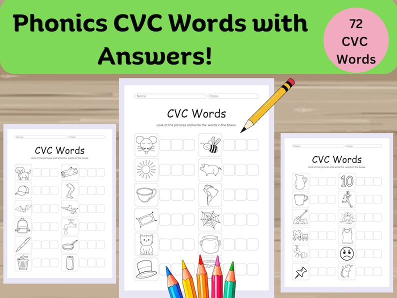 Simple CVC Words Writing, Three Letter Words With Pictures ...