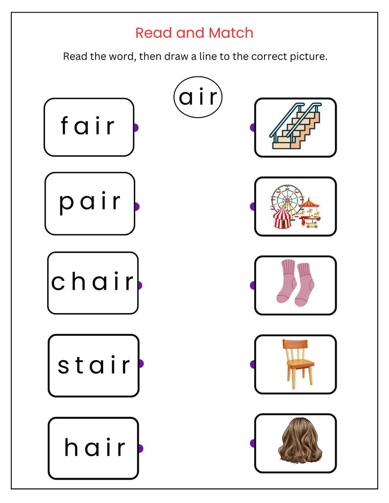 Phonics Digraphs Match: Reading Worksheets for Kids (PDF) - Etsy