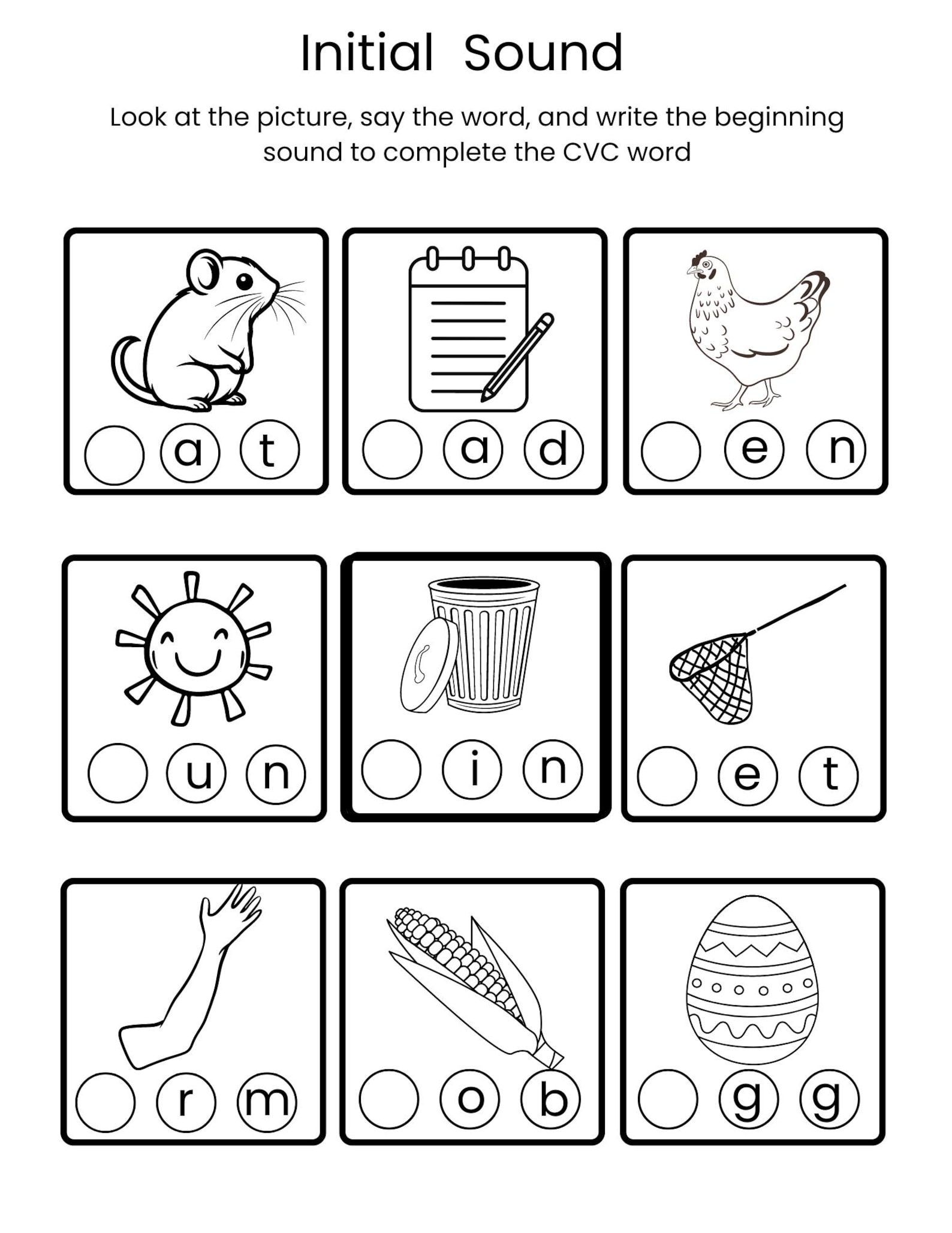 Beginning Sounds Worksheets, CVC Worksheets, Phonics Activities for ...