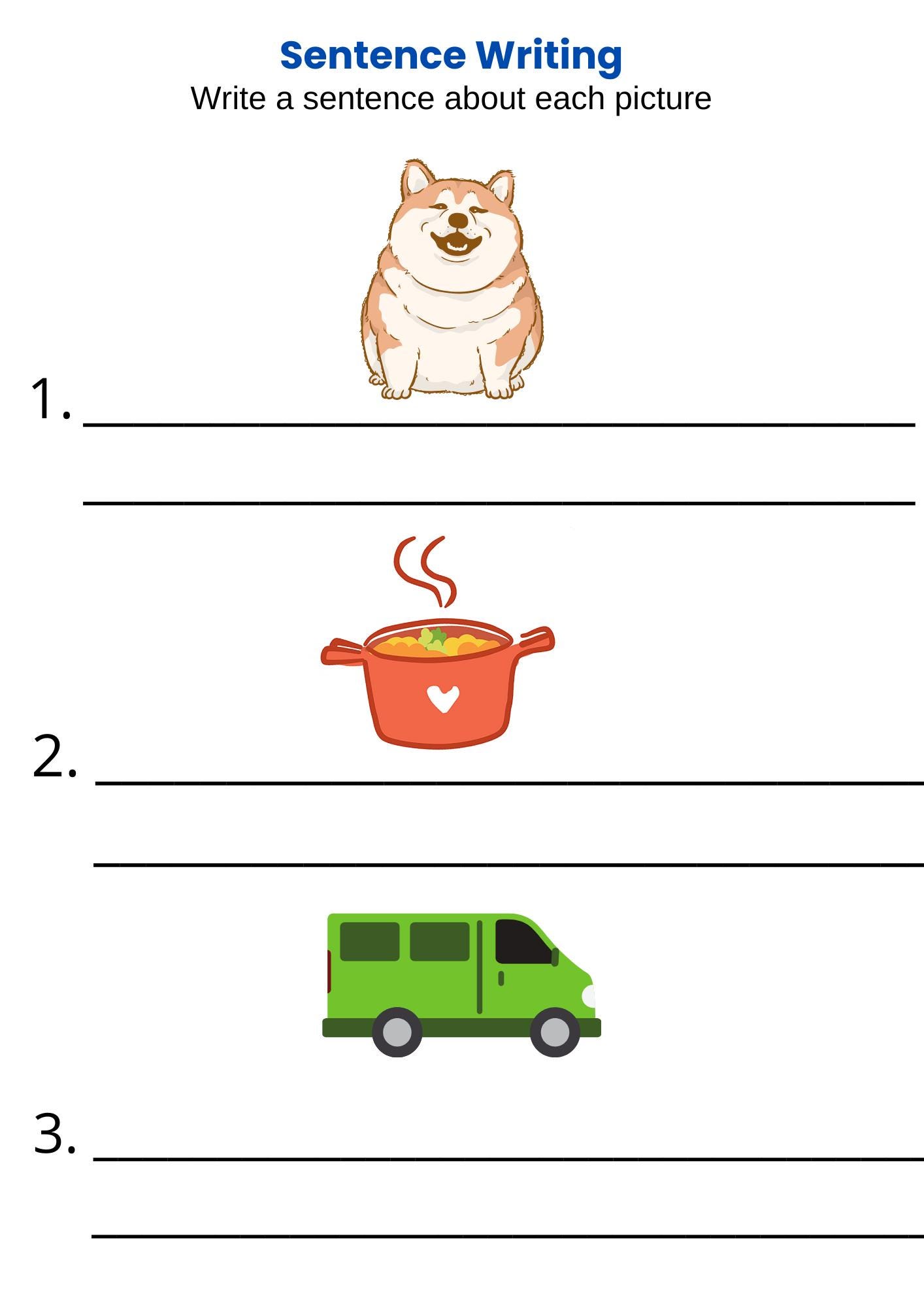 Phonics Sentence Writing Worksheets: Picture Prompts, Kindergarten ...