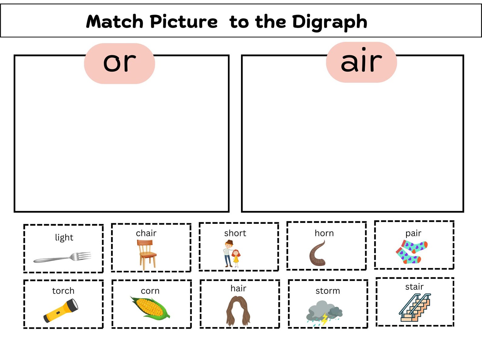 Phonics Digraph Worksheets, Digraph Matching Activity, Phonics Cut and ...
