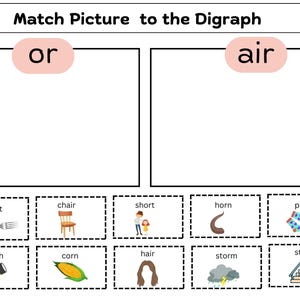 Phonics Digraph Worksheets, Digraph Matching Activity, Phonics Cut and ...