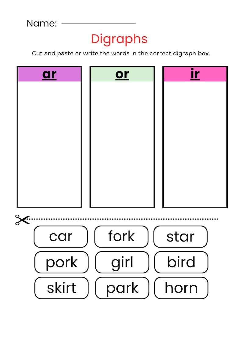 Phonics Digraph Worksheets: Kindergarten Reading & Writing Activities ...
