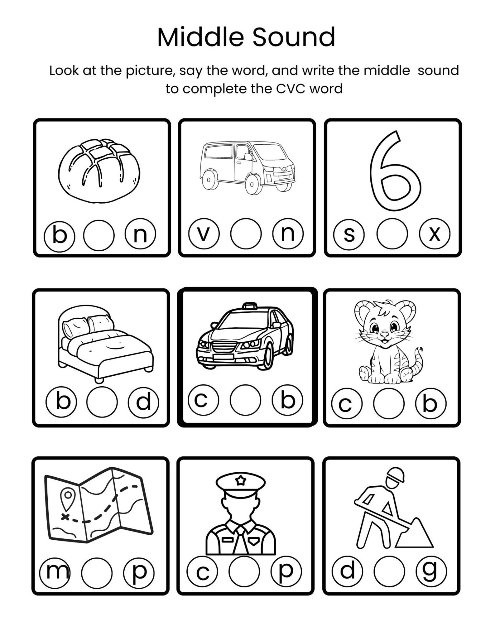 Phonics CVC Words Worksheets: Middle Sounds Activity (printable) - Etsy