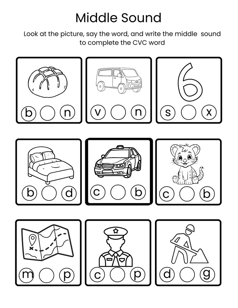 Phonics CVC Words Worksheets: Middle Sounds Activity (printable) - Etsy