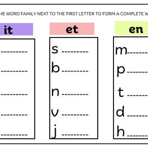 Phonics Word Family Worksheets, Printable Reading Practice, Educational ...