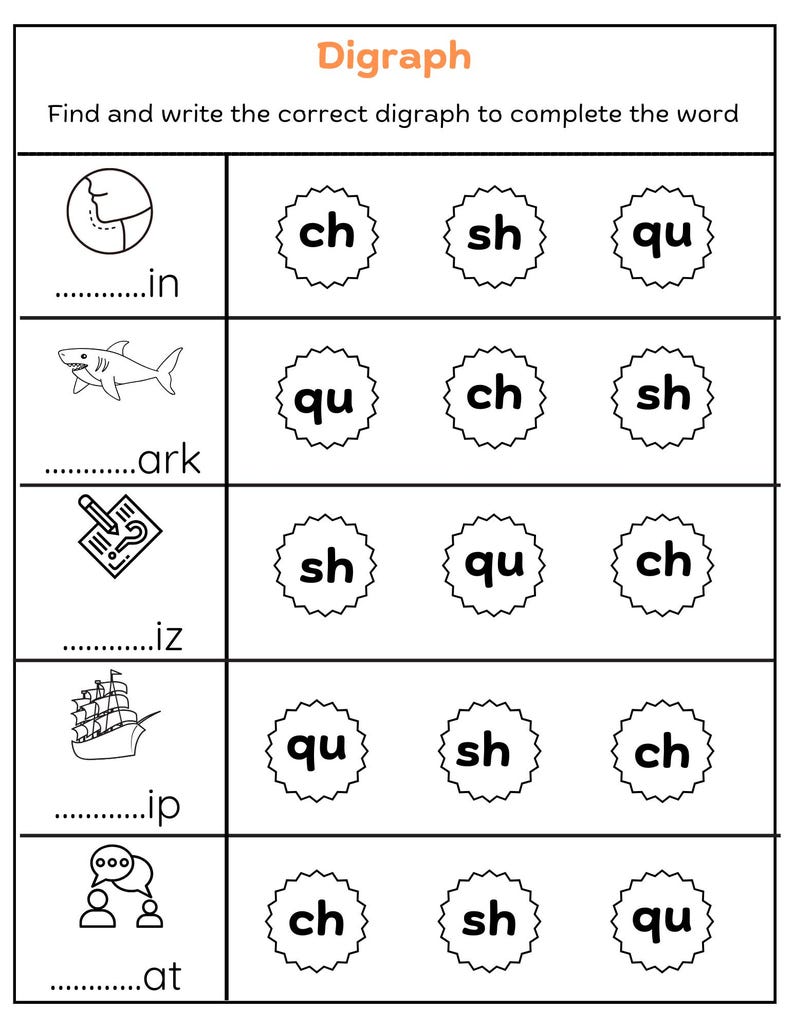 Phonics Digraph Worksheets, Sound Phonics Activities | Printable ...