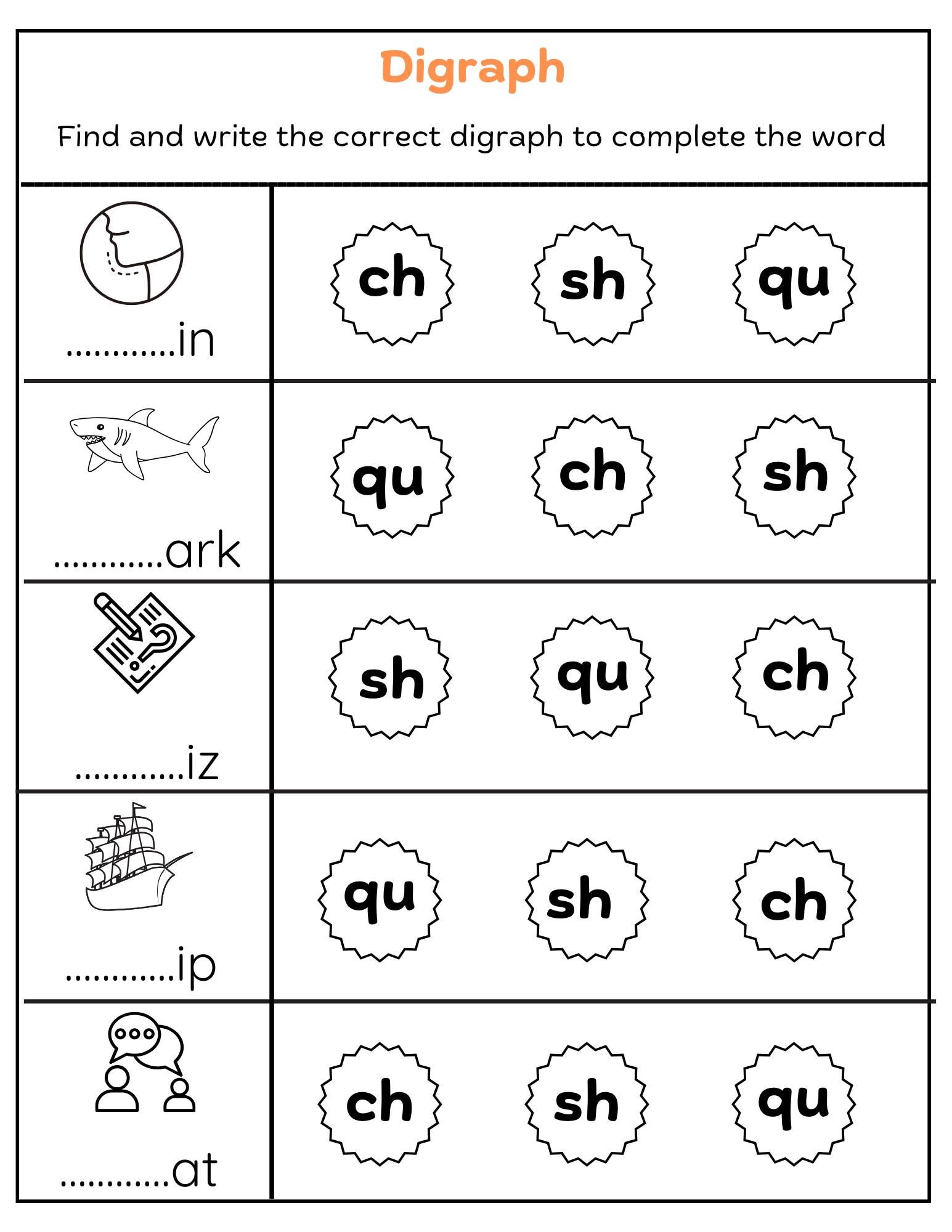 Phonics Digraph Worksheets: Literacy Activities for EYFS & Kindergarten ...