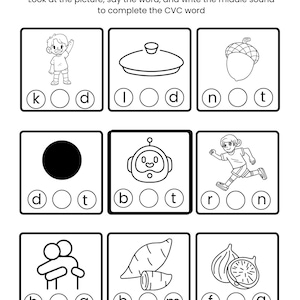 Phonics CVC Words Worksheets: Middle Sounds Activity (printable) - Etsy