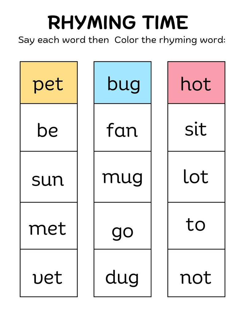 CVC Word Rhyming Sheets: Early Reading Game (PDF Pattern) - Etsy