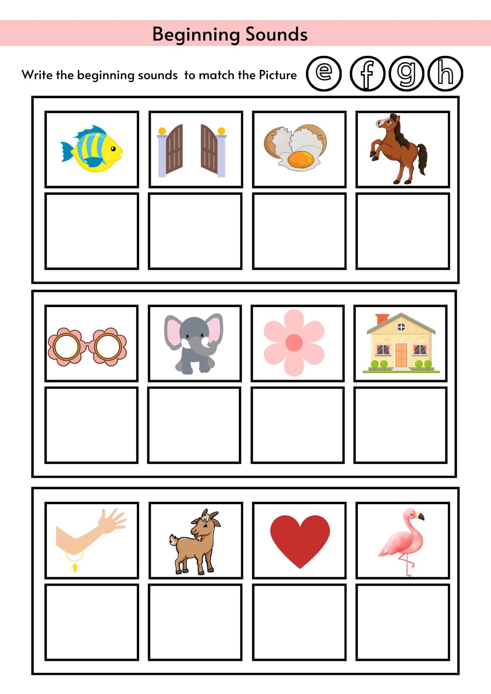 Phonics Beginning Sound Worksheets, Initial Sound Phonics Practice ...