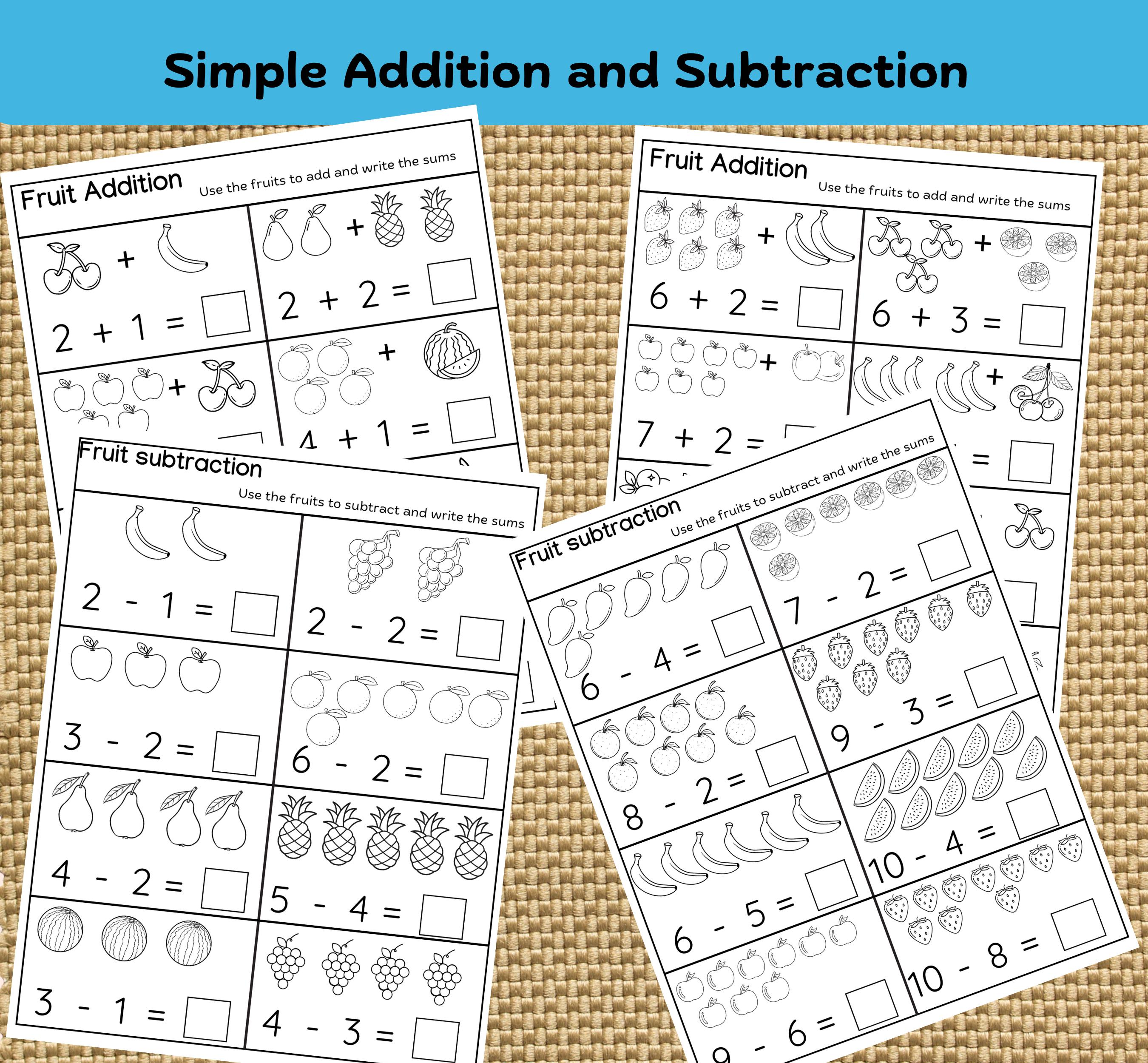 Fruit Math Worksheets: Addition, Subtraction, Problem Solving (PDF ...