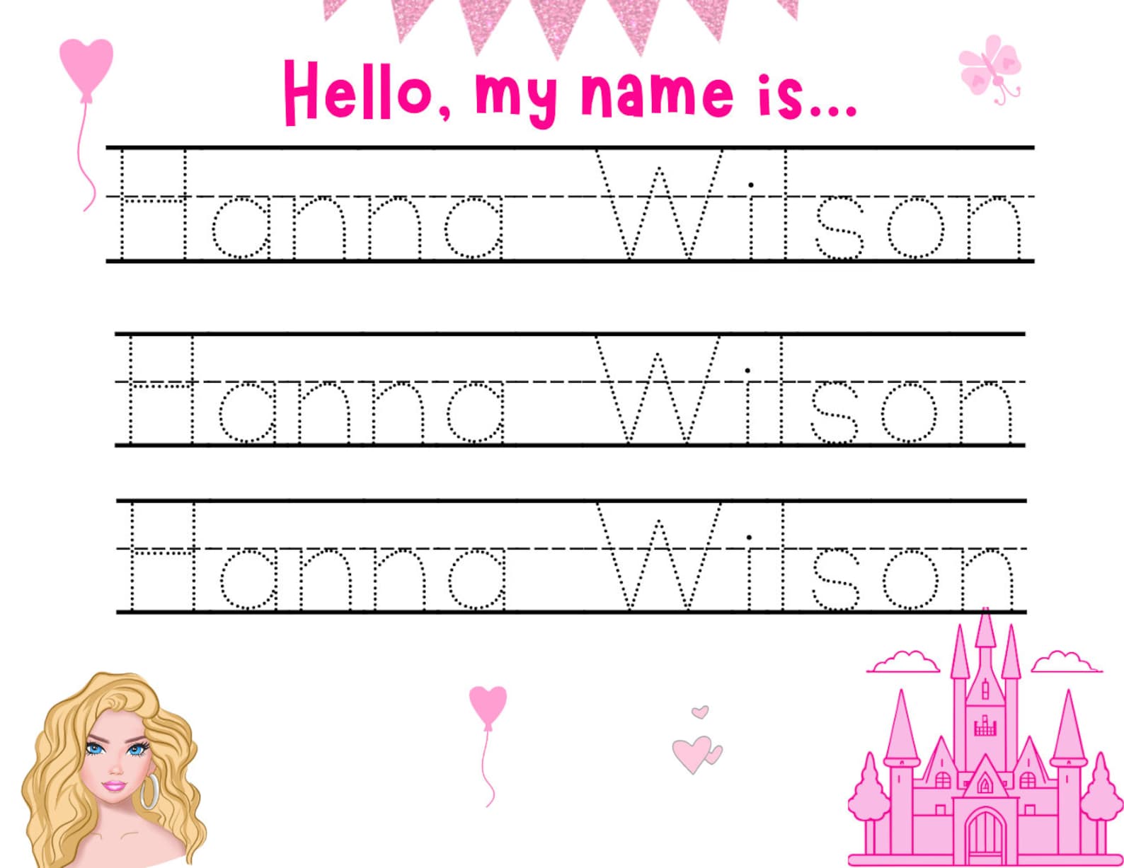 Editable Name Writing Practice, Custom Name Tracing Sheets ...