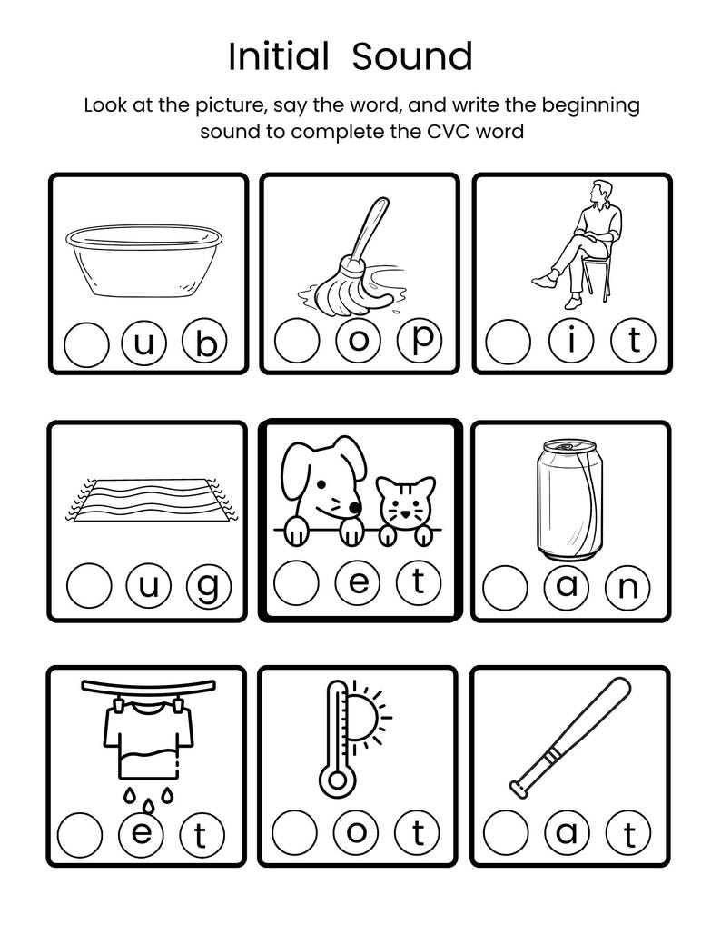 Beginning Sounds Worksheets, CVC Worksheets, Phonics Activities for ...