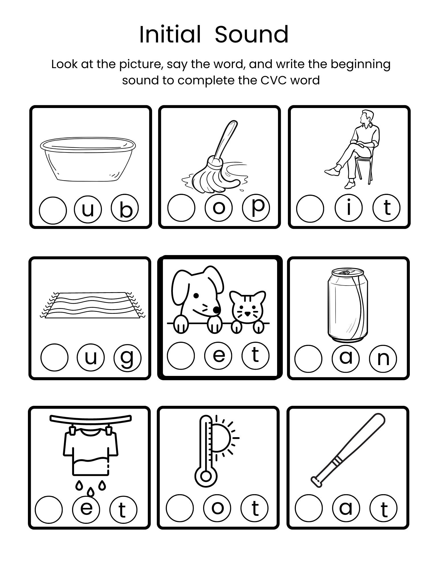 Beginning Sounds Worksheets, CVC Worksheets, Phonics Activities for ...