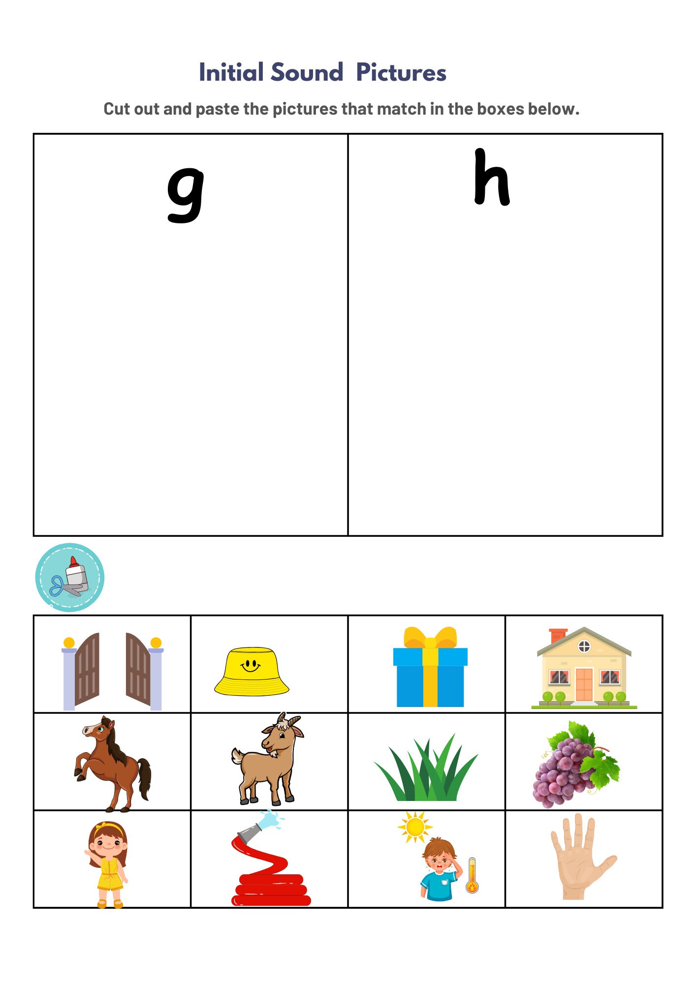 Phonics Initial Sound Cut & Paste Worksheets: Preschool Alphabet ...