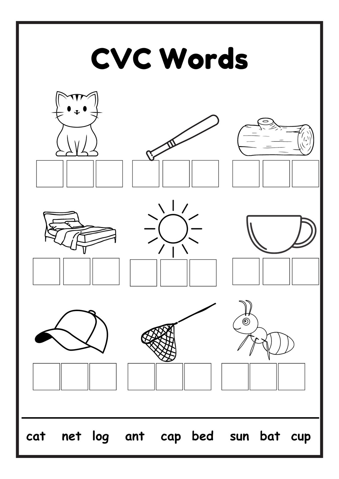 CVC Words Coloring Sheets: Read, Write, and Color (PDF) - Etsy