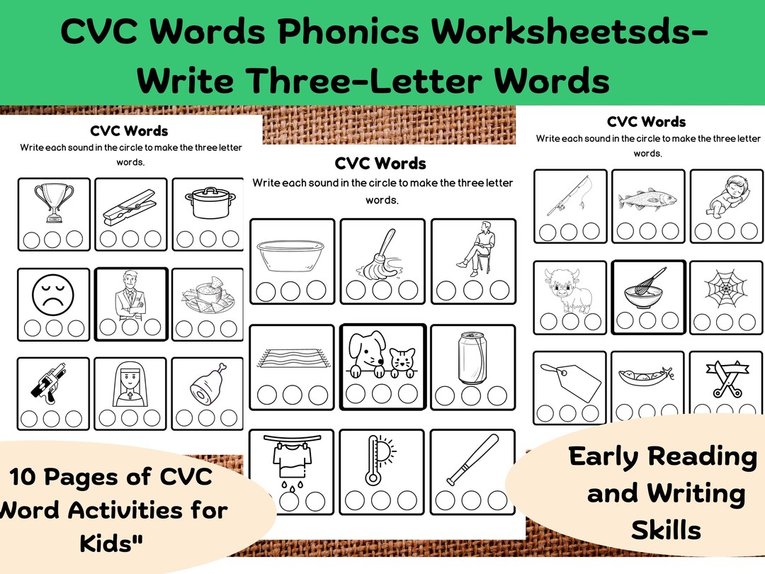 CVC Words Worksheets Phonics Practice Sheets Reading Activities Three ...