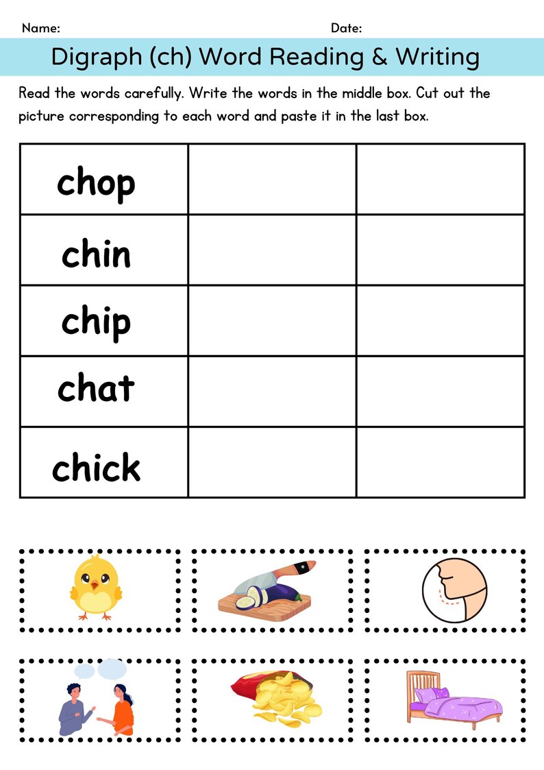 Printable Phonics Digraph Worksheets, Kindergarten Phonics Activities ...
