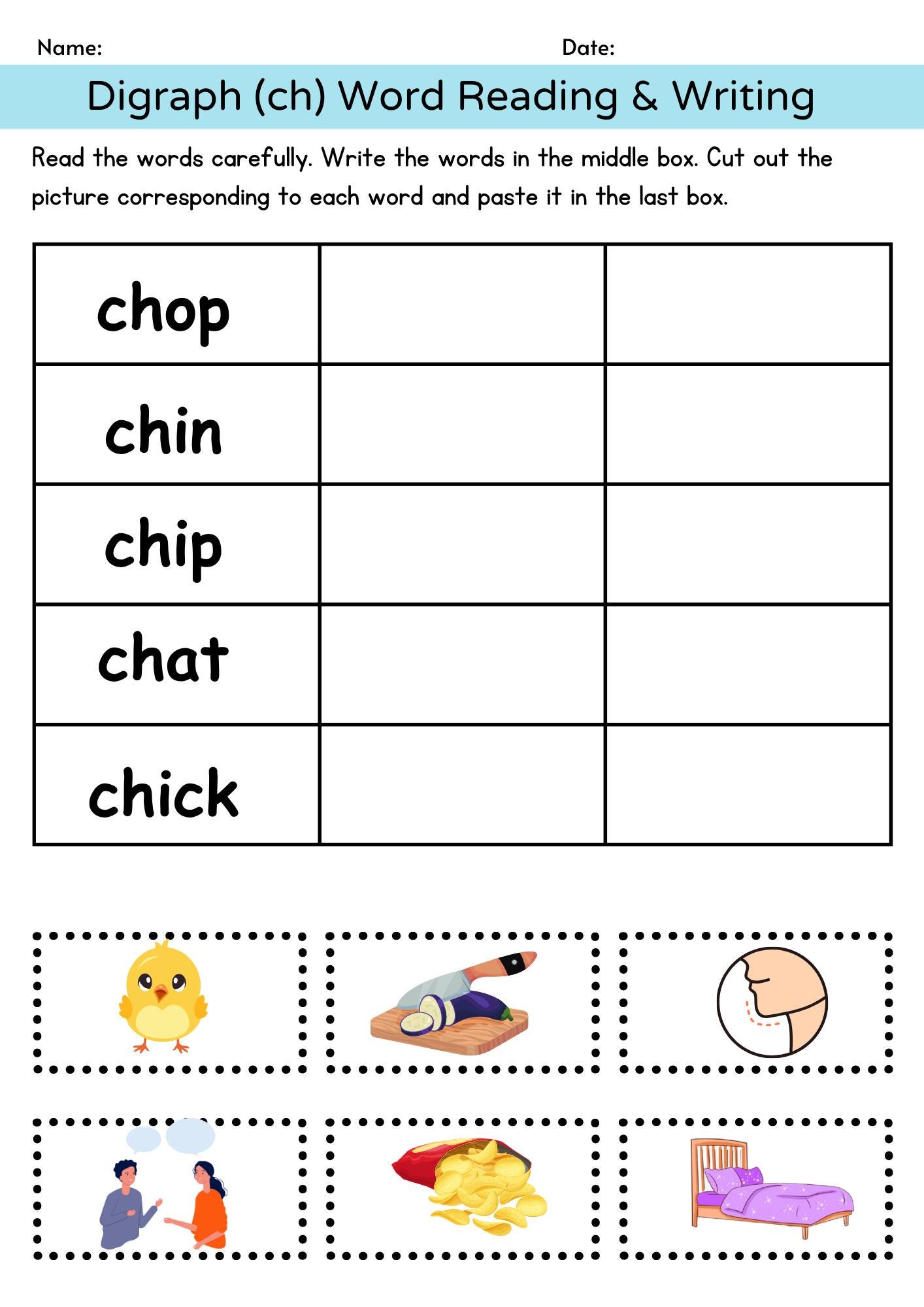 Printable Phonics Digraph Worksheets, Kindergarten Phonics Activities ...
