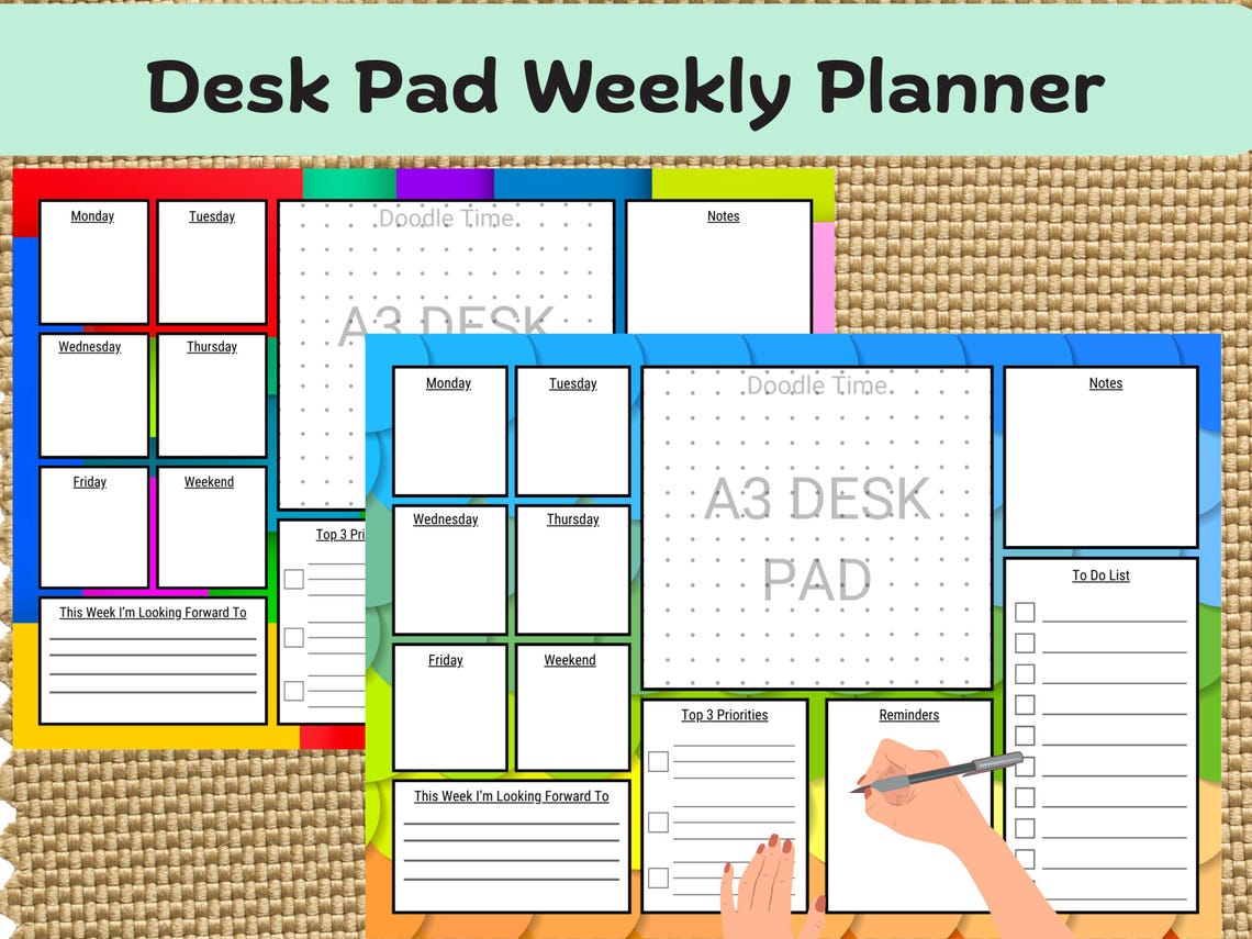 Desk Pad Planner, A3 Weekly Planner, Printable Weekly Schedule ...