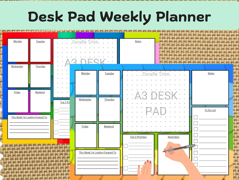 Desk Pad Planner, A3 Weekly Planner, Printable Weekly Schedule ...