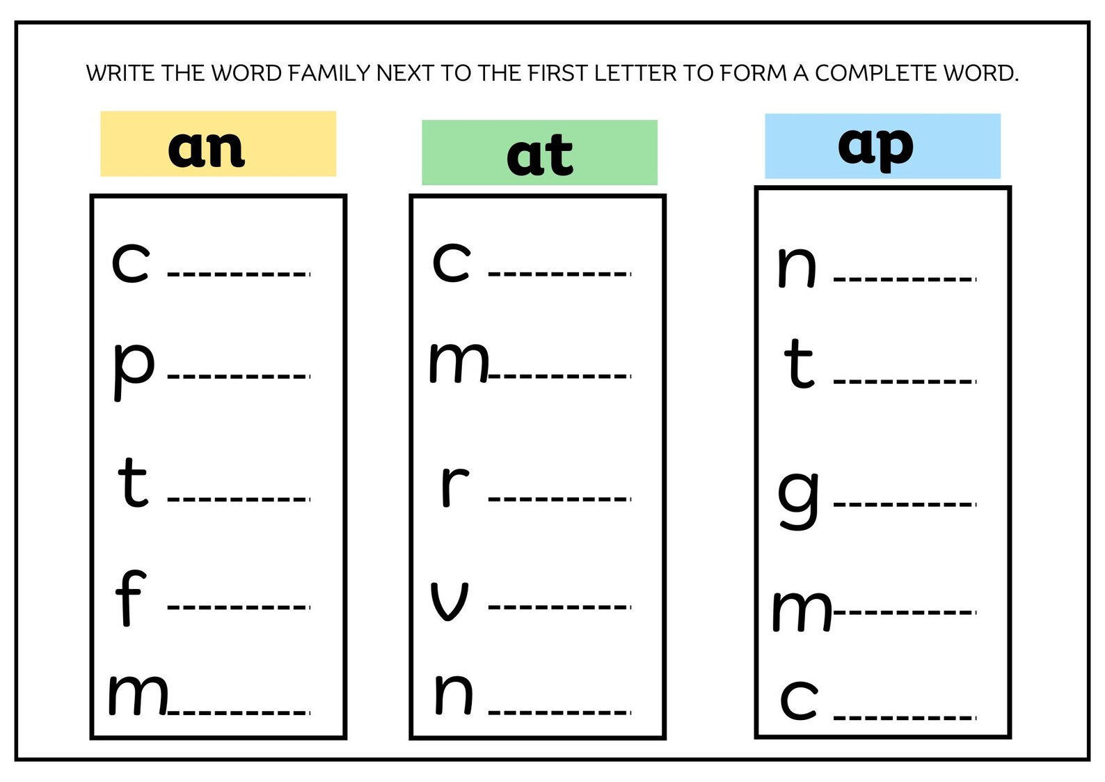 Phonics Word Family Worksheets, Printable Reading Practice, Educational ...