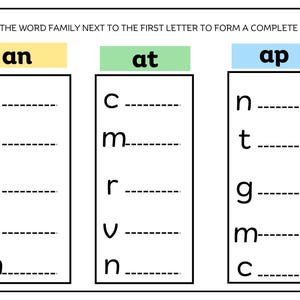 Phonics Word Family Worksheets, Printable Reading Practice, Educational ...