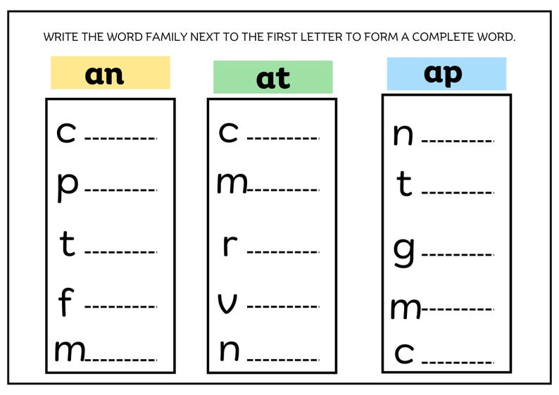 Phonics Word Family Worksheets, Printable Reading Practice, Educational ...