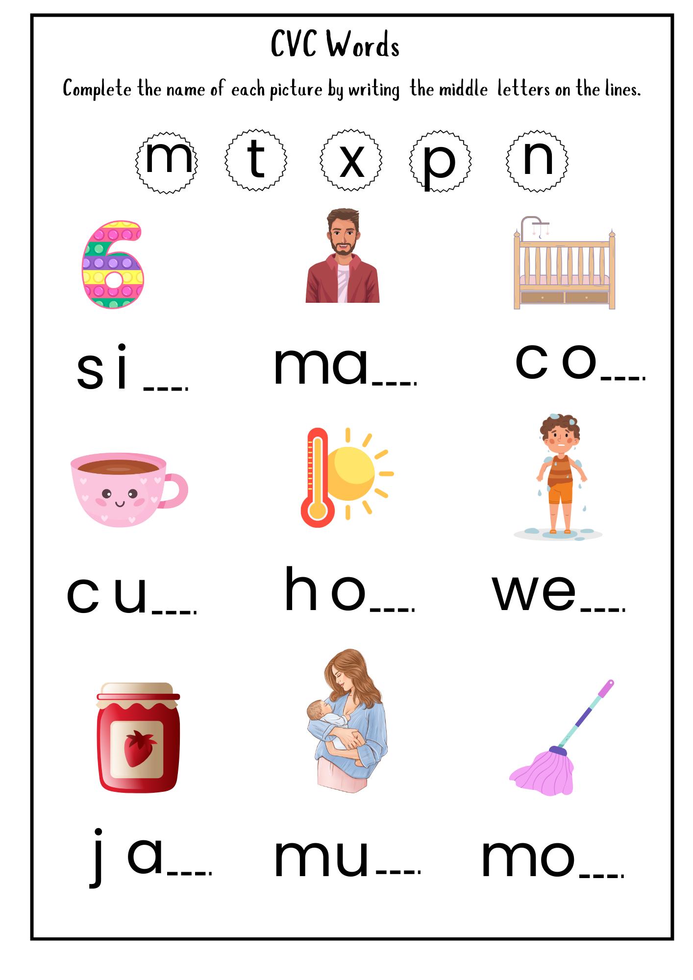 Kids Phonics CVC Words End Sound Worksheets - 10 Pages of Printable ...