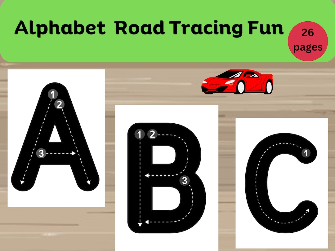 Vehicle Alphabet Tracing Set, Road Tracing Alphabet, Phonics Worksheets ...
