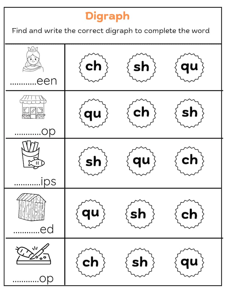 Phonics Digraph Worksheets: Literacy Activities for EYFS & Kindergarten ...